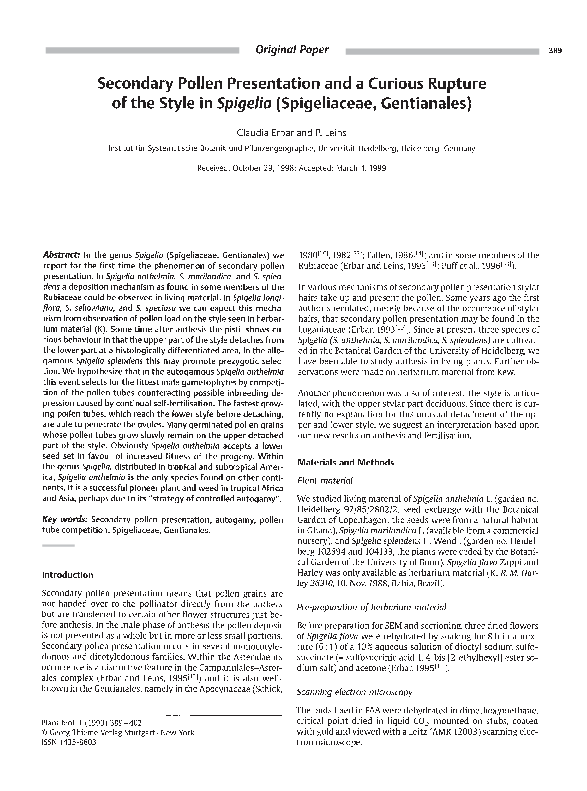 (PDF) Secondary Pollen Presentation and a Curious Rupture of the Style ...