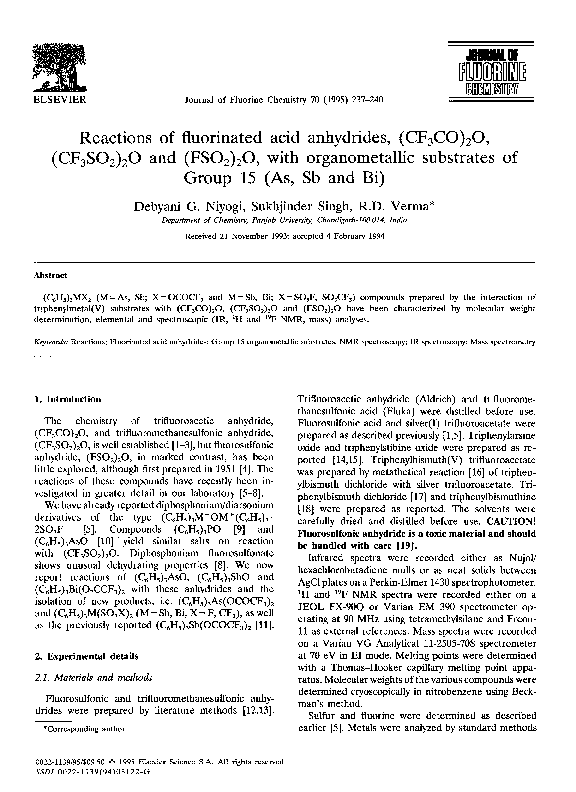 (PDF) Reactions of fluorinated acid anhydrides, (CF 3CO) 2O, (CF 3SO 2 ...