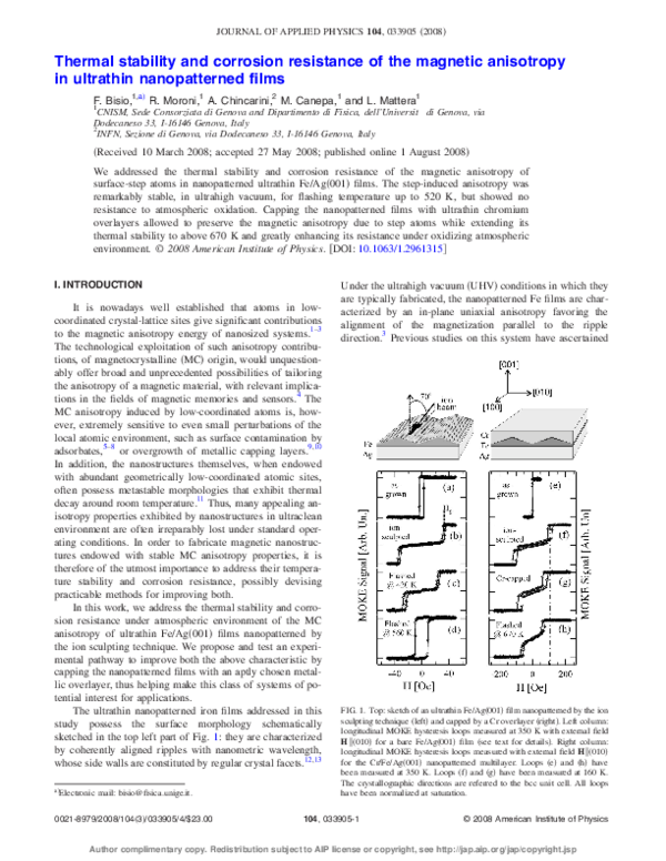 (PDF) Thermal stability and corrosion resistance of the magnetic anisotropy in ultrathin ...