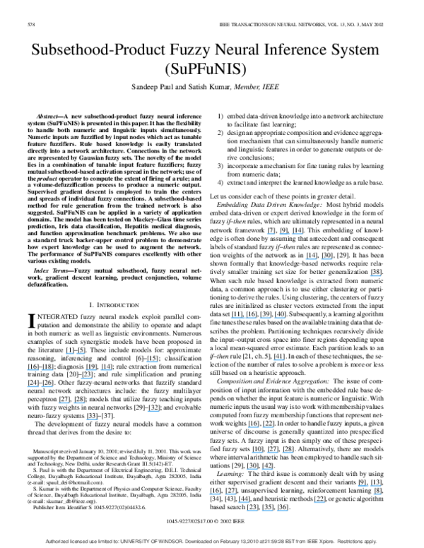 (PDF) Subsethood-product fuzzy neural inference system (SuPFuNIS