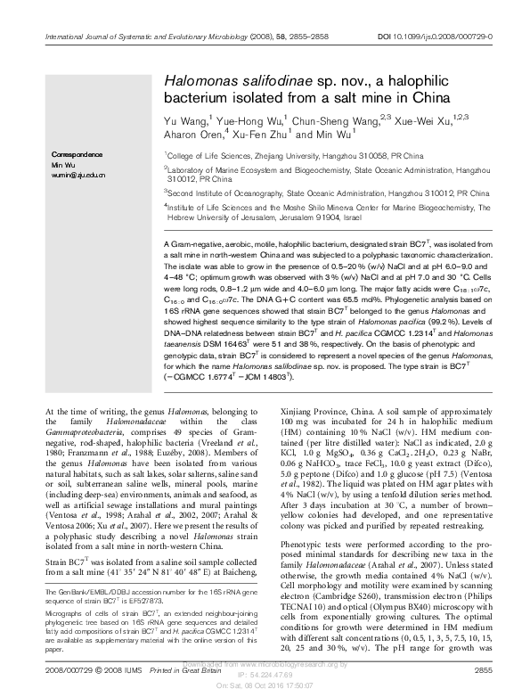 (PDF) Halomonas salifodinae sp. nov., a halophilic bacterium isolated ...