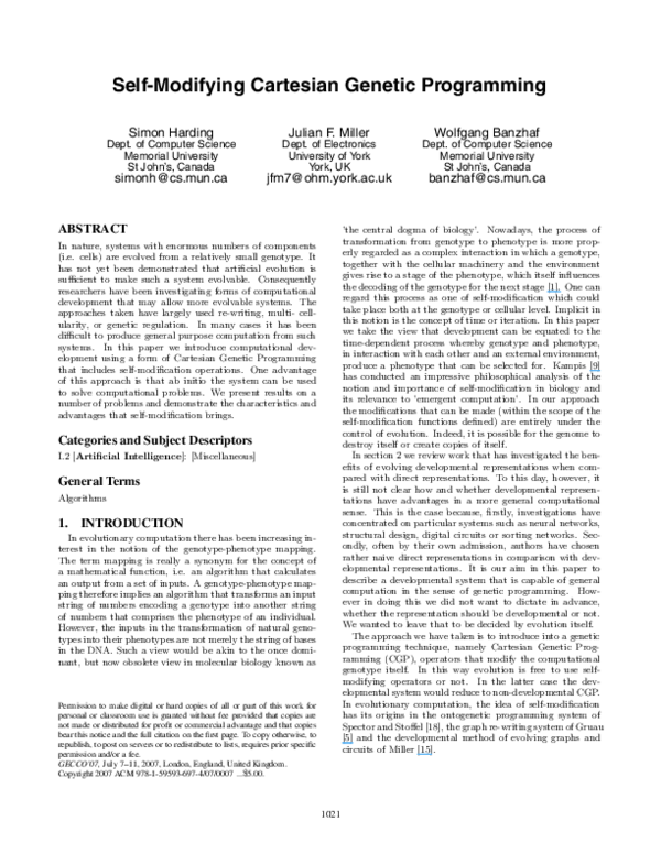 (PDF) Self modifying Cartesian Genetic Programming: Parity