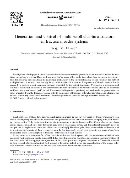 Pdf Generation And Control Of Multi Scroll Chaotic Attractors In Fractional Order Systems