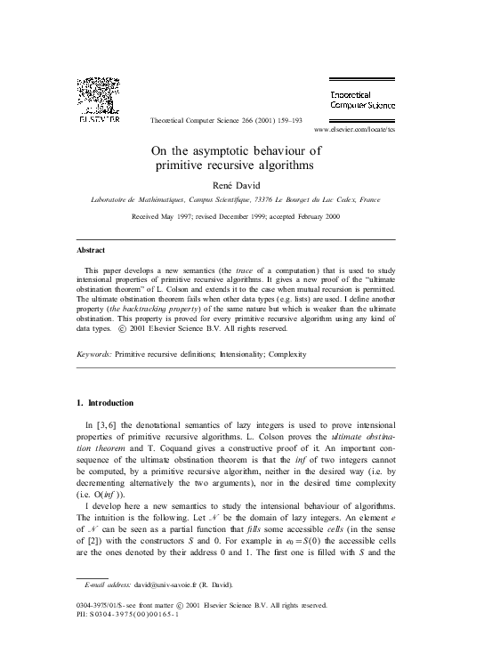 (PDF) On the asymptotic behaviour of primitive recursive algorithms