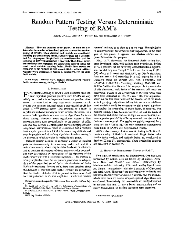 (PDF) Random pattern testing versus deterministic testing of RAMs ...