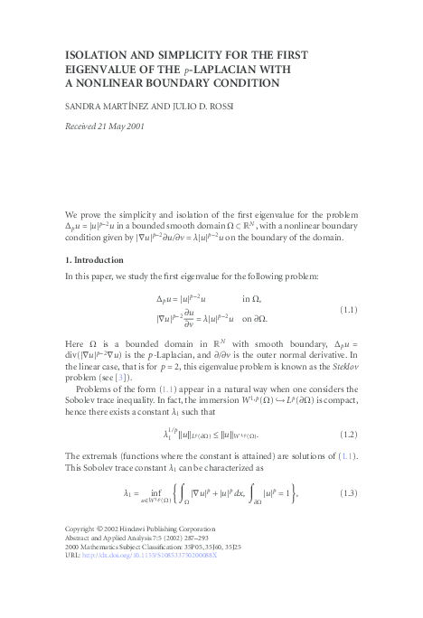 Pdf Isolation And Simplicity For The First Eigenvalue Of The P