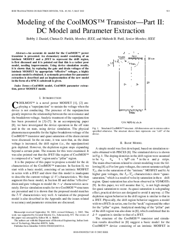 Pdf Modeling Of The Coolmostm Transistor Ii Dc Model And Parameter