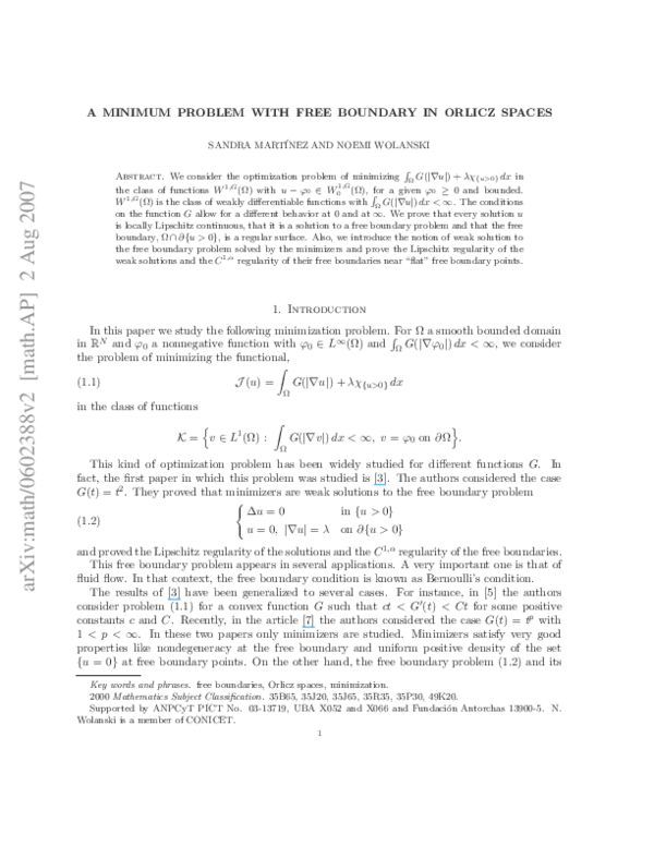 (PDF) A minimum problem with free boundary in Orlicz spaces | Sandra Martinez - Academia.edu