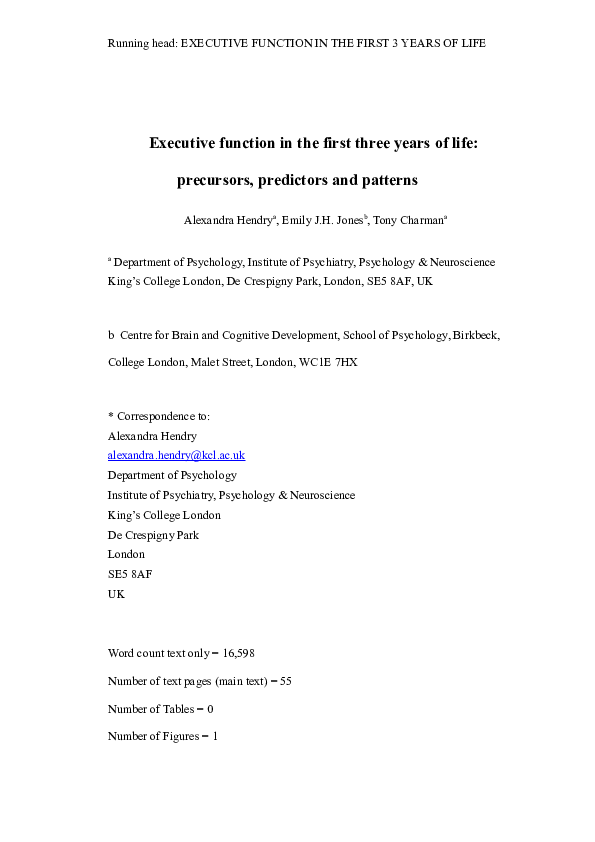 (DOC) Executive function in the first three years of life: precursors ...