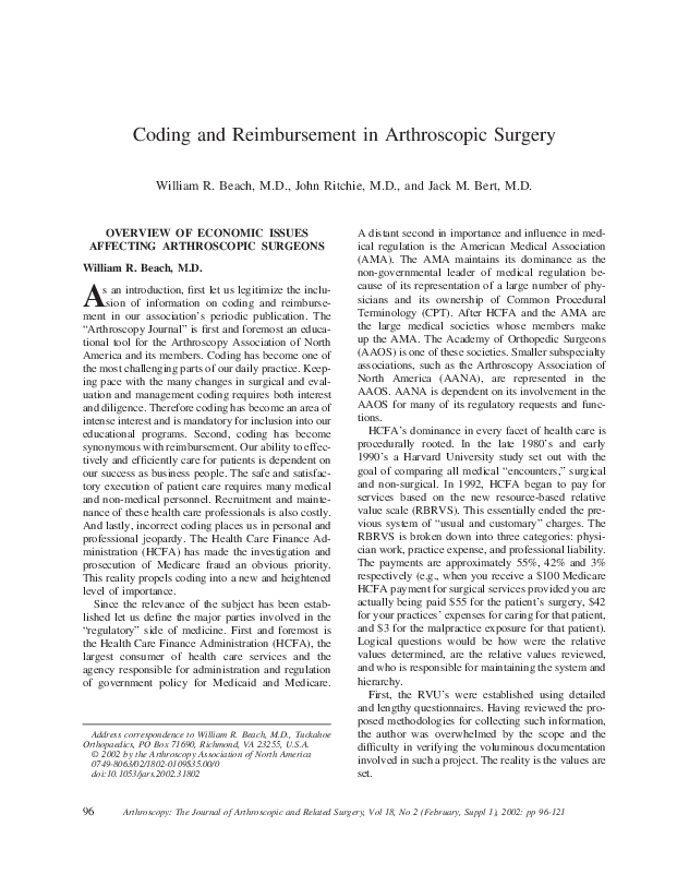 (PDF) Coding and reimbursement in arthroscopic surgery