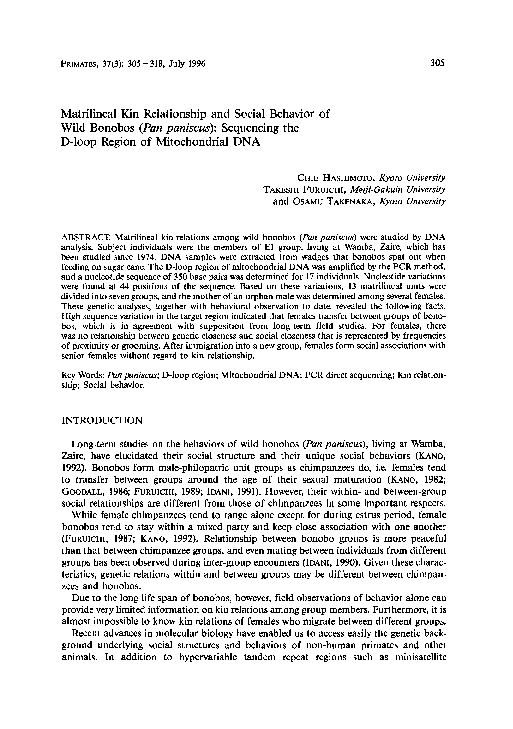 (PDF) Matrilineal kin relationship and social behavior of wild bonobos ...