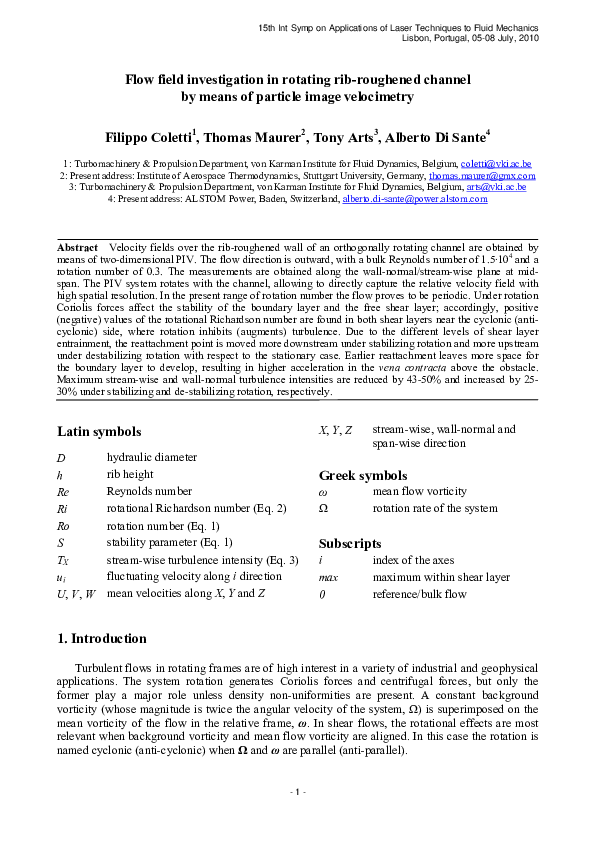 (PDF) Flow field investigation in rotating rib-roughened channel by means of particle image ...