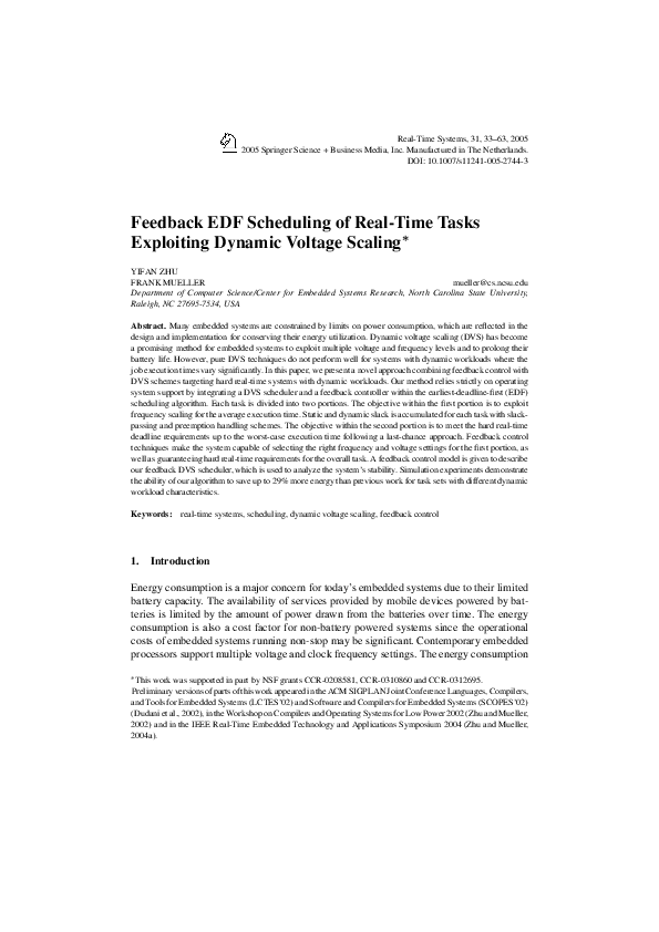 Pdf Feedback Edf Scheduling Of Real Time Tasks Exploiting Dynamic Voltage Scaling