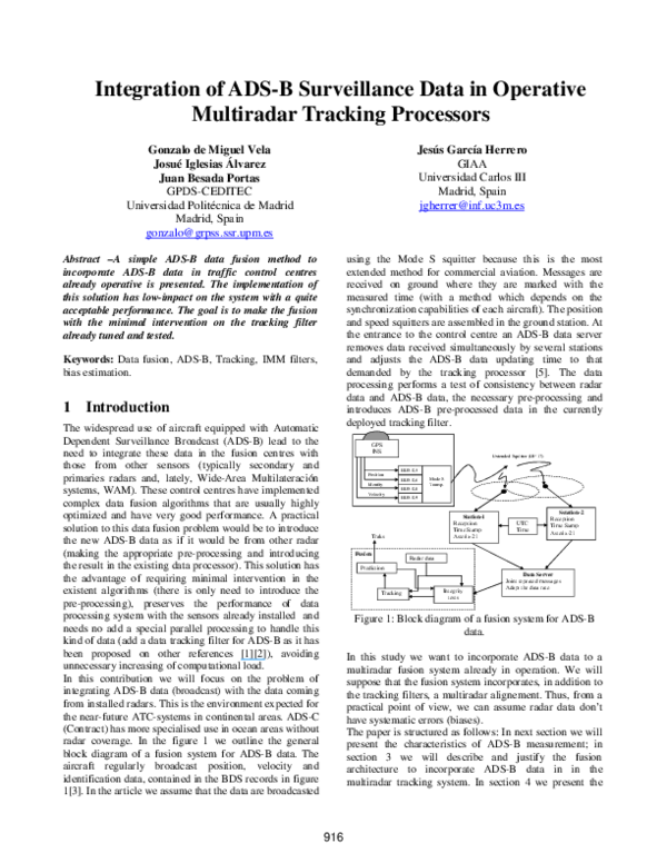 (PDF) Integration of ADS-B surveillance data in operative multiradar tracking processors