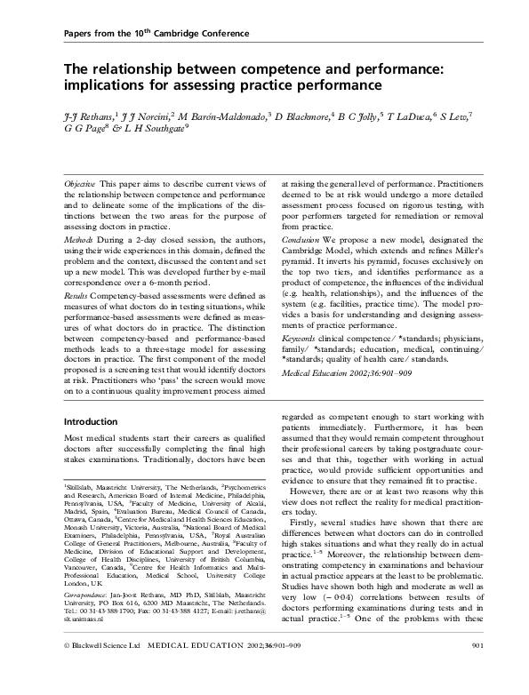 (PDF) The relationship between competence and performance: implications ...