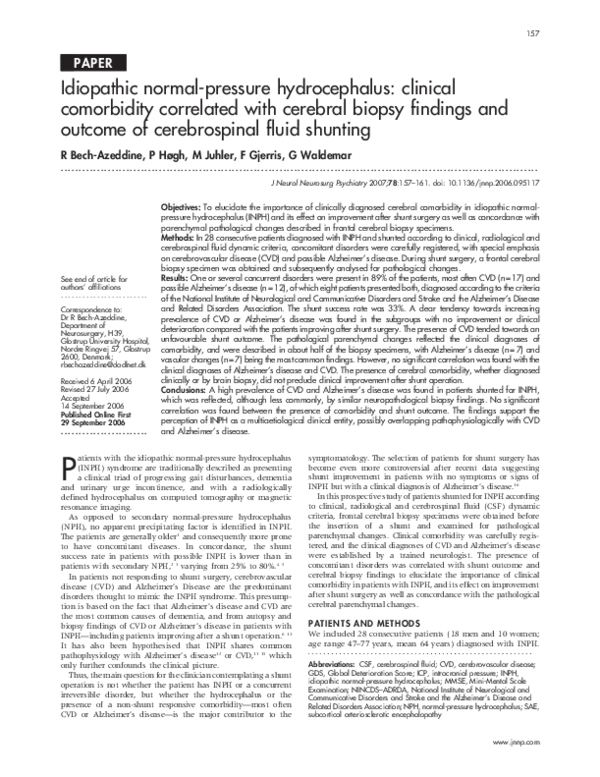 (PDF) Idiopathic Normal Pressure Hydrocephalus’ Outcome After Cerebrospinal Fluid Shunting ...