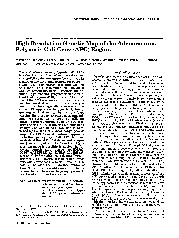 (PDF) High resolution genetic map of the adenomatous polyposis coli ...