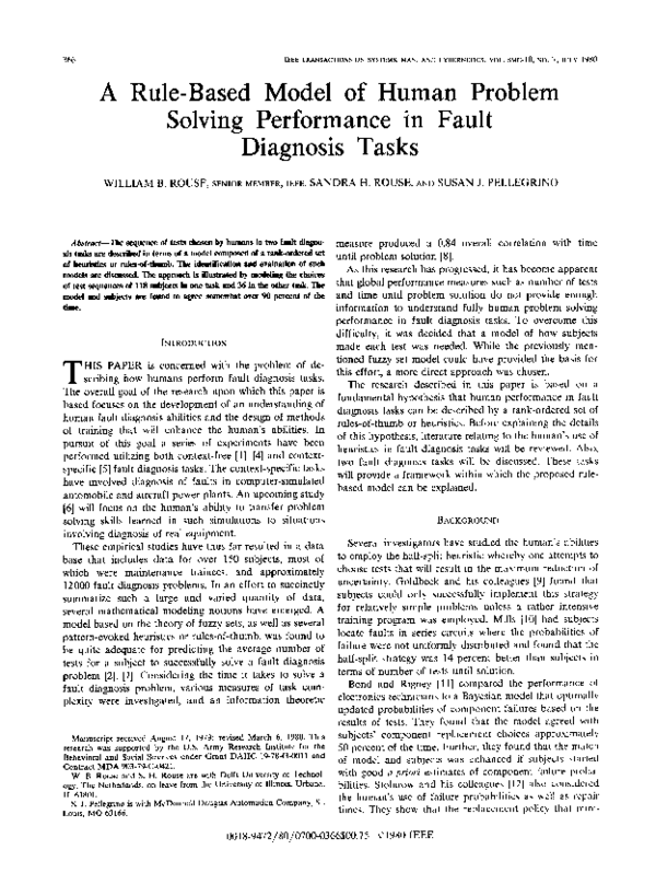 Pdf A Rule Based Model Of Human Problem Solving Performance In Fault Diagnosis Tasks