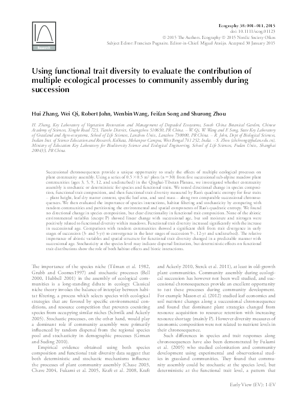 (PDF) Using functional trait diversity to evaluate the contribution of ...