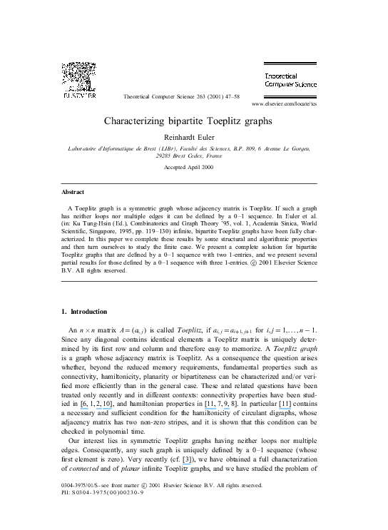 (PDF) Characterizing bipartite Toeplitz graphs