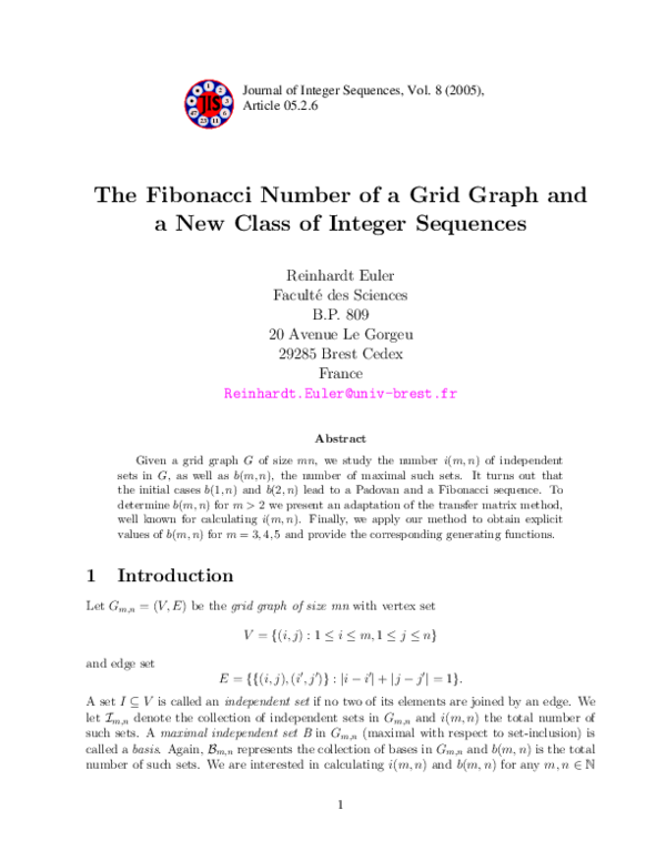 (PDF) The Fibonacci Number of a Grid Graph and a New Class of Integer ...