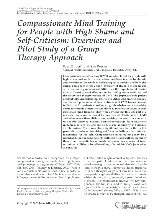 (PDF) Compassionate mind training for people with high shame and self ...