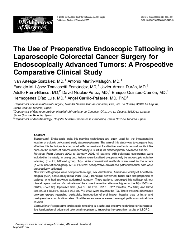 (PDF) The Use of Preoperative Endoscopic Tattooing in Laparoscopic ...