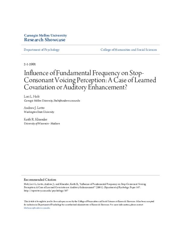 (PDF) Influence of fundamental frequency on stop-consonant voicing ...