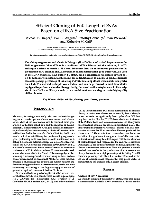 (PDF) Efficient Cloning of Full-Length cDNAs Based on cDNA Size ...