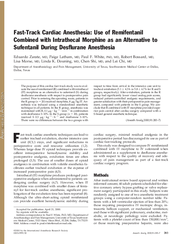 (PDF) Fast-Track Cardiac Anesthesia: Use of Remifentanil Combined with ...