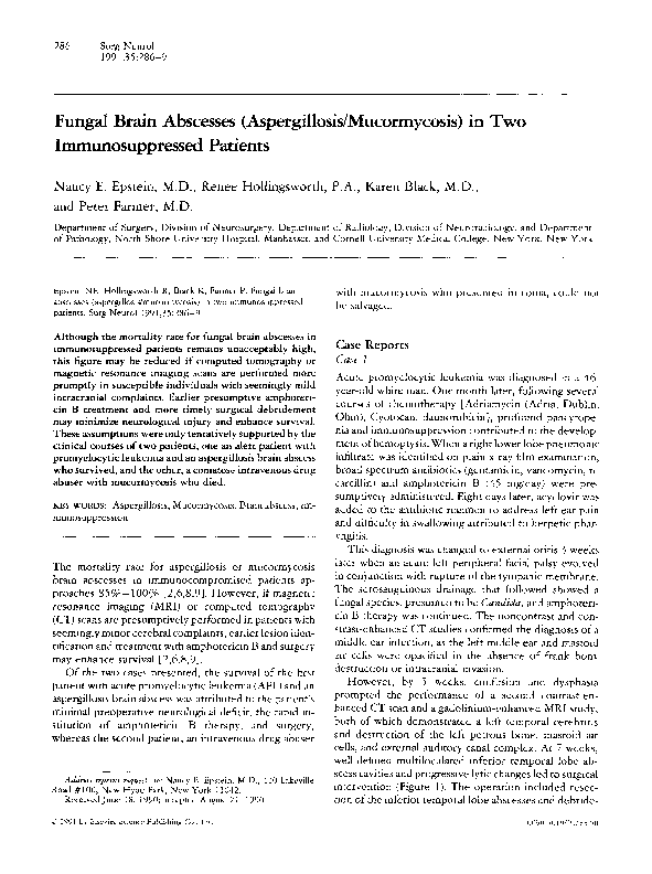 (PDF) Fungal brain abscesses (aspergillosis/mucormycosis) in two ...