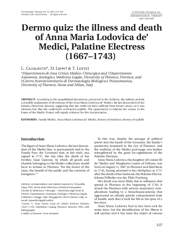 (PDF) Dermo quiz: the illness and death of Anna Maria Lodovica de ...