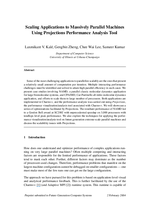 Pdf Scaling Applications To Massively Parallel Machines Using Projections Performance Analysis