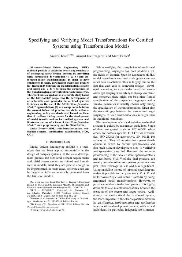Pdf Specification And Validation Of Model Transformations For