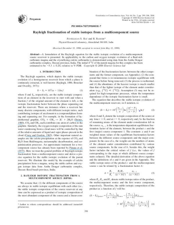 (PDF) Rayleigh fractionation of stable isotopes from a multicomponent ...