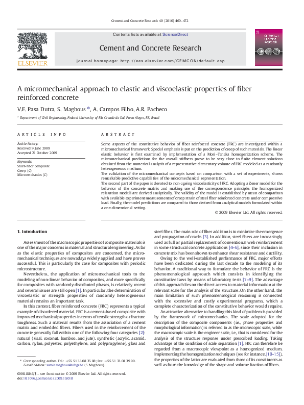 (PDF) A micromechanical approach to elastic and viscoelastic properties of fiber reinforced concrete