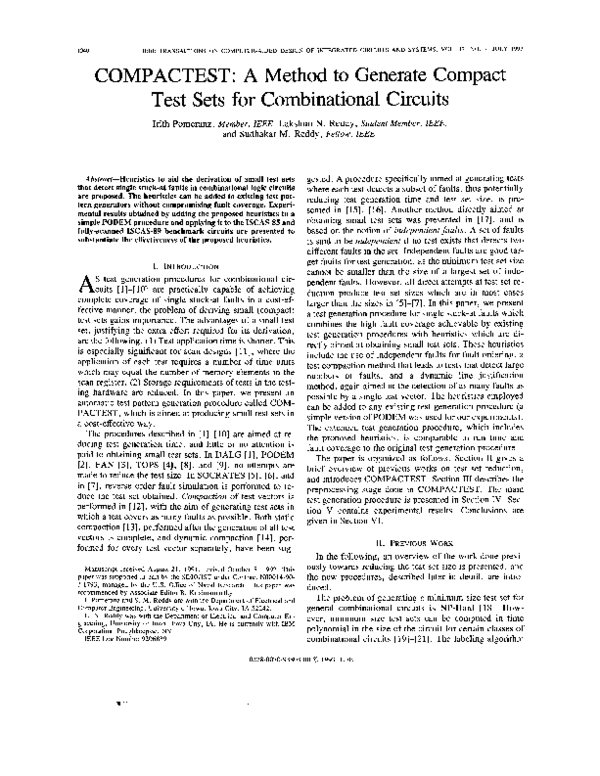 Pdf Compactest A Method To Generate Compact Test Sets For Combinational Circuits