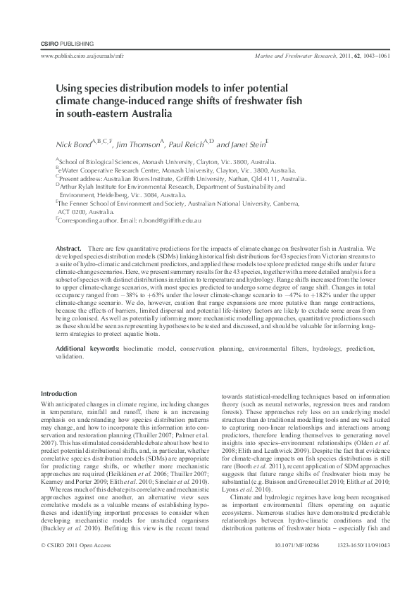(PDF) Using species distribution models to infer potential climate ...