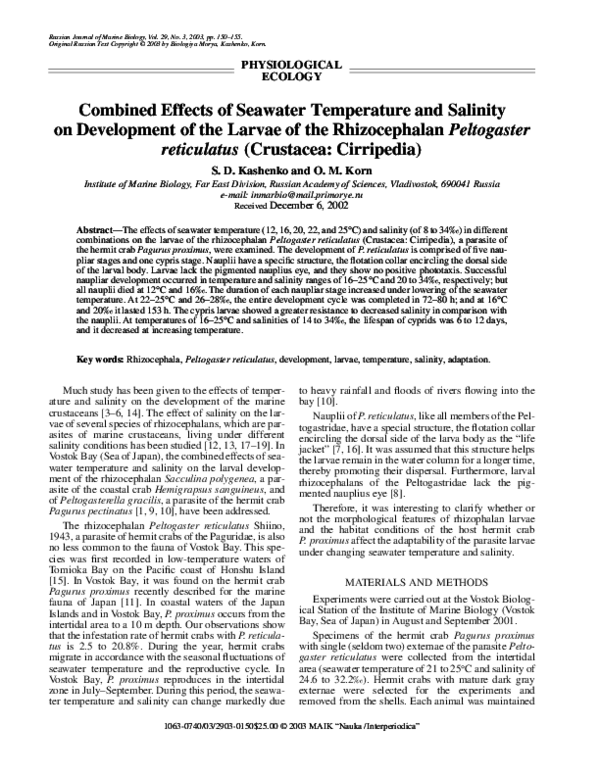 (PDF) Combined Effects of Seawater Temperature and Salinity on ...