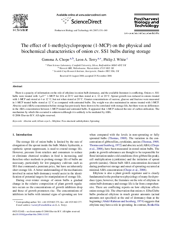 (PDF) The effect of 1-methylcyclopropene (1-MCP) on the physical and biochemical characteristics ...