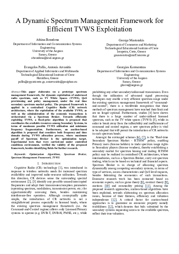 (PDF) A dynamic spectrum management framework for efficient TVWS ...