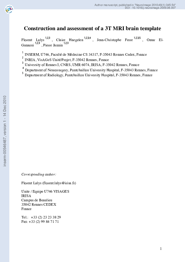 (PDF) Construction and assessment of a 3-T MRI brain template