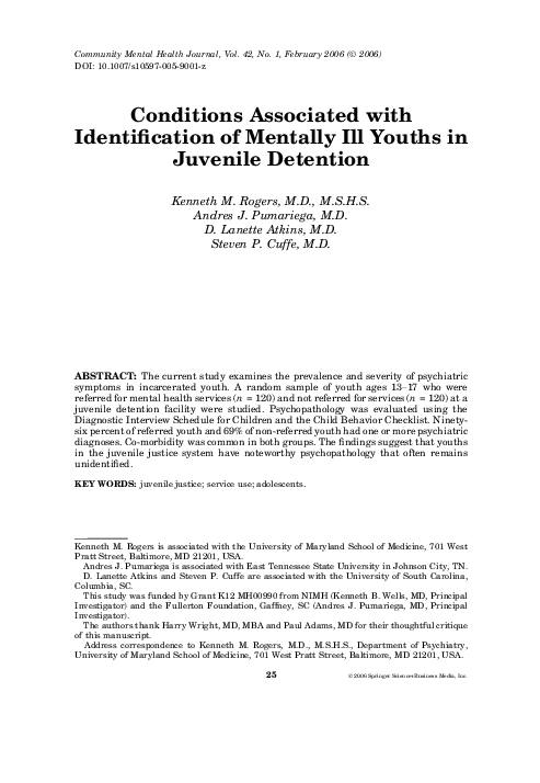 (PDF) Conditions Associated with Identification of Mentally Ill Youths ...