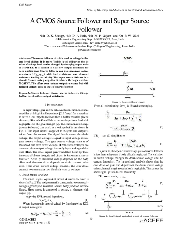 (PDF) A CMOS Source Follower and Super Source Follower