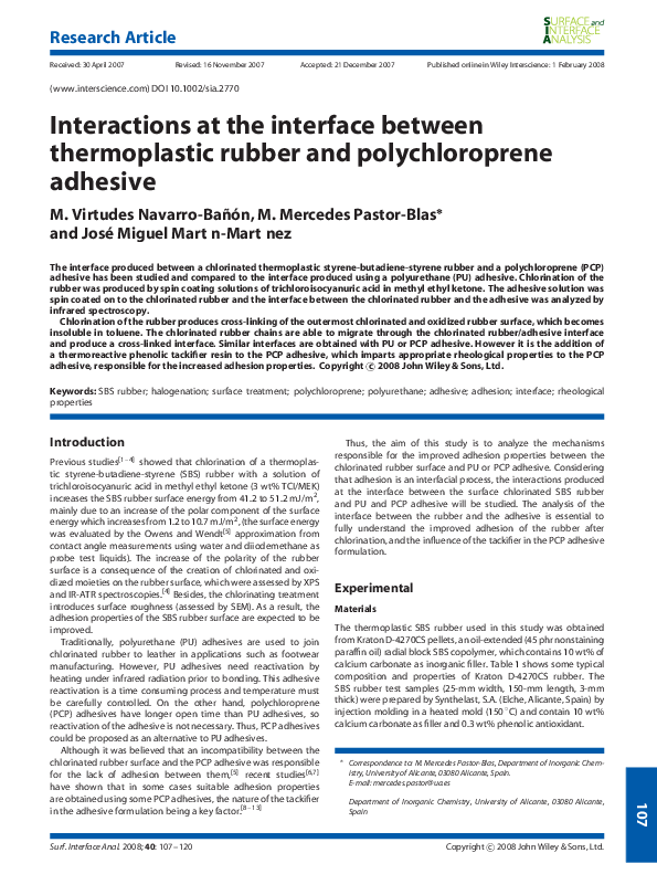 (PDF) Interactions at the interface between thermoplastic rubber and ...