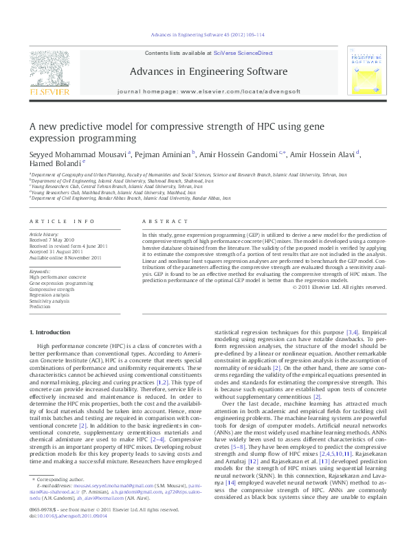 Pdf A New Predictive Model For Compressive Strength Of Hpc Using Gene Expression Programming