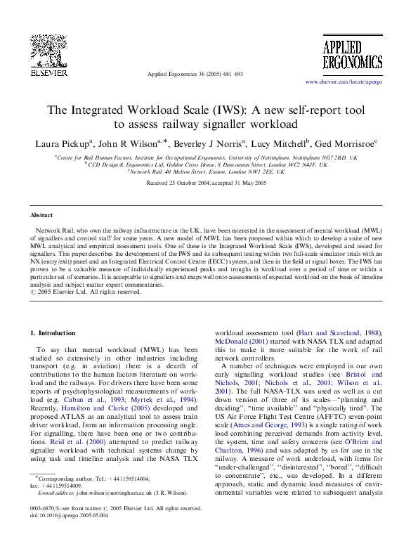 (PDF) The Integrated Workload Scale (IWS): A new self-report tool to ...