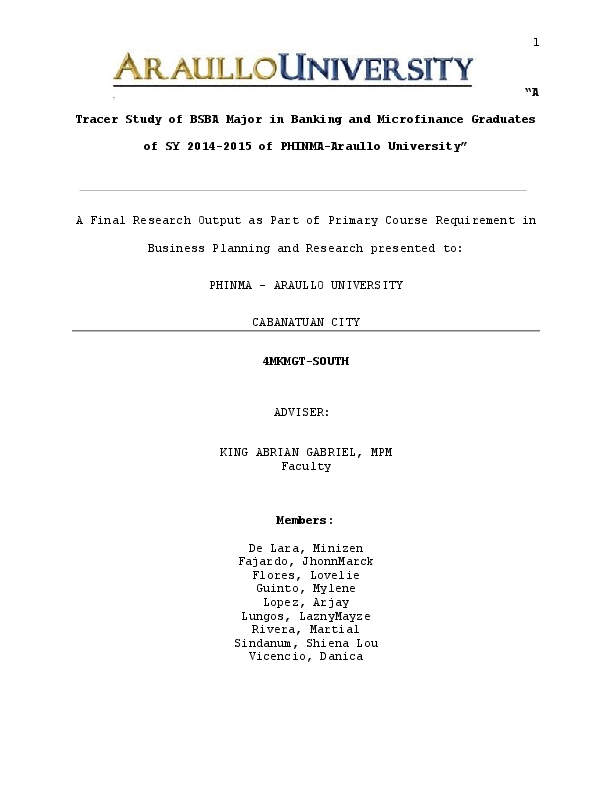 (DOC) " A Tracer Study of BSBA Major in Banking and Microfinance