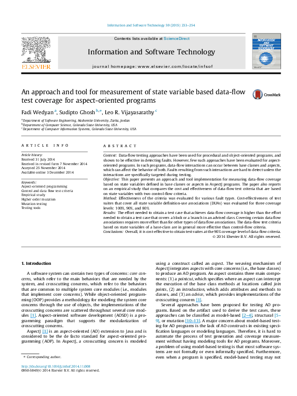 Pdf An Approach And Tool For Measurement Of State Variable Based Data Flow Test Coverage For 0721