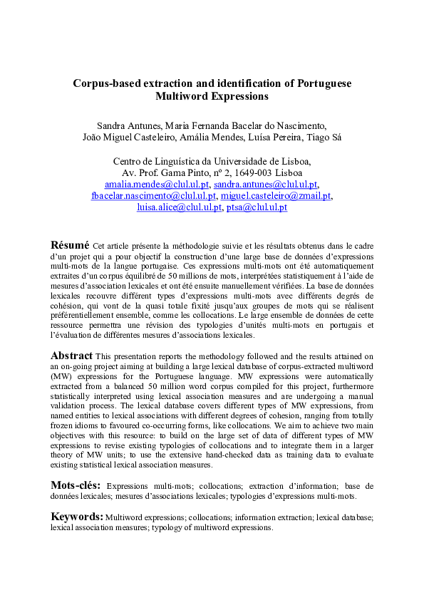 (PDF) Corpus-based extraction and identification of Portuguese Multiword Expressions